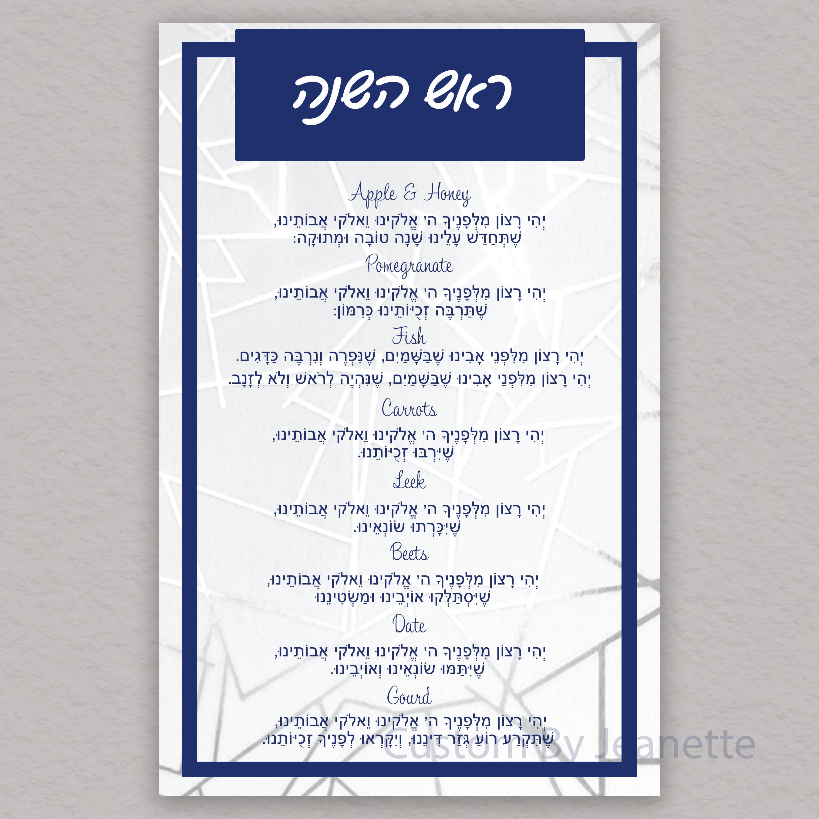 Printable Rosh Hashana Hebrew Blessings Card - Simanim | INSTANT ...