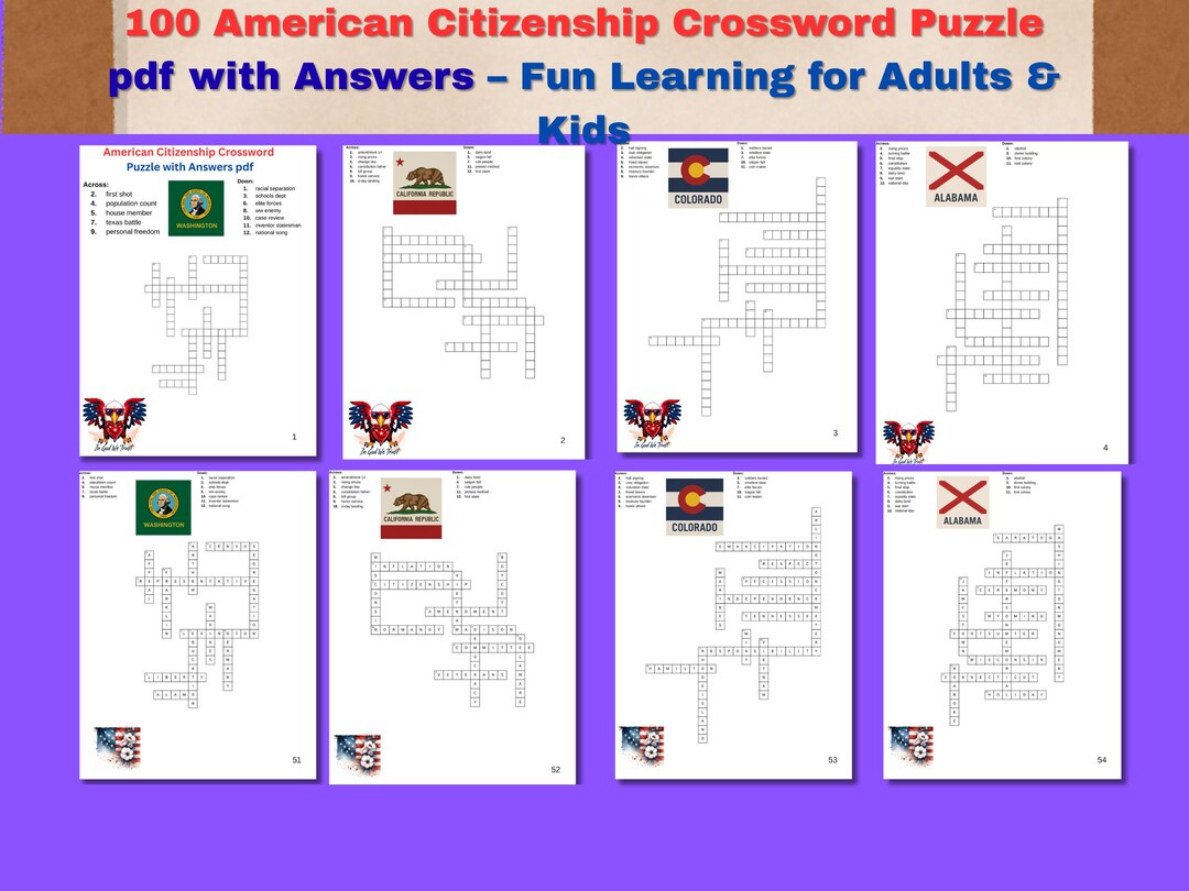 100 American Citizenship Crossword Puzzle With Answers Pdf – Fun ...