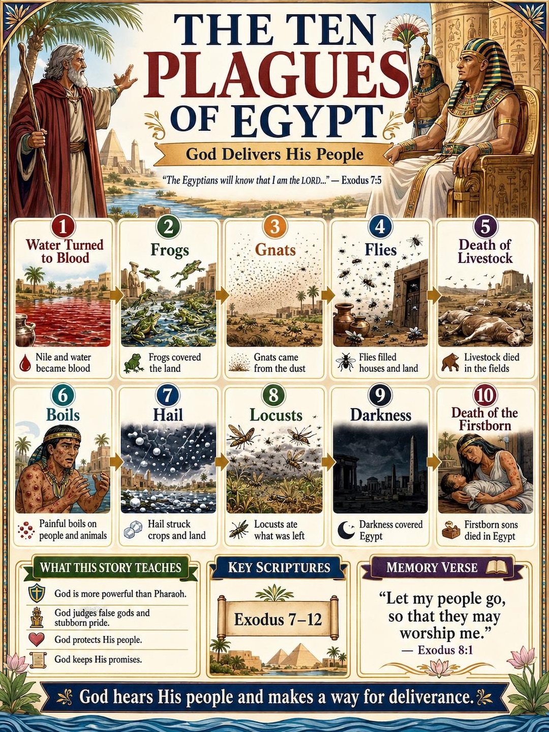 The Ten Plagues of Egypt Bible Study Bundle, Exodus Poster, Worksheet ...