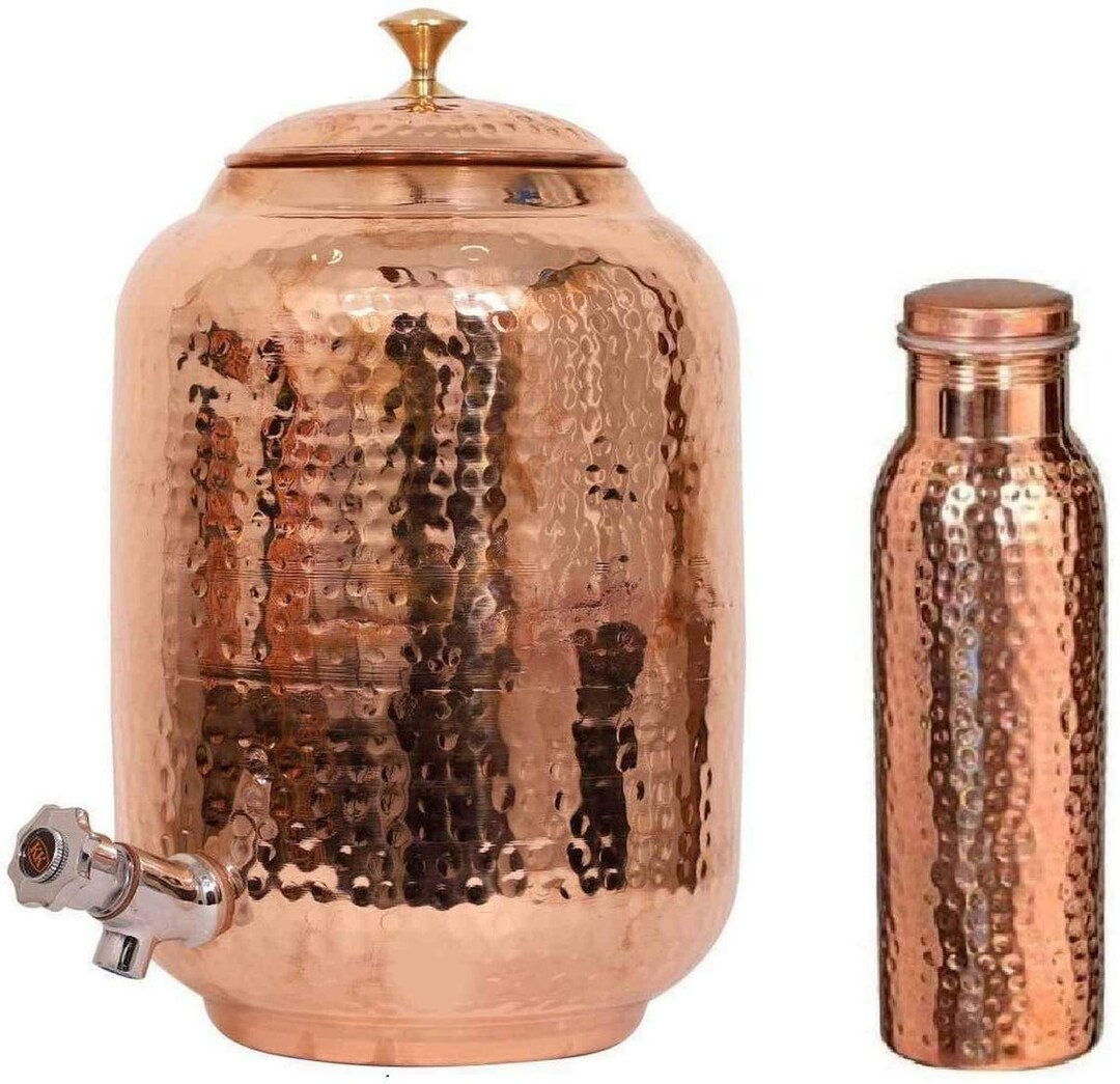 Buy Hammered Copper Water Dispenser Container Pot Matka With Matching ...