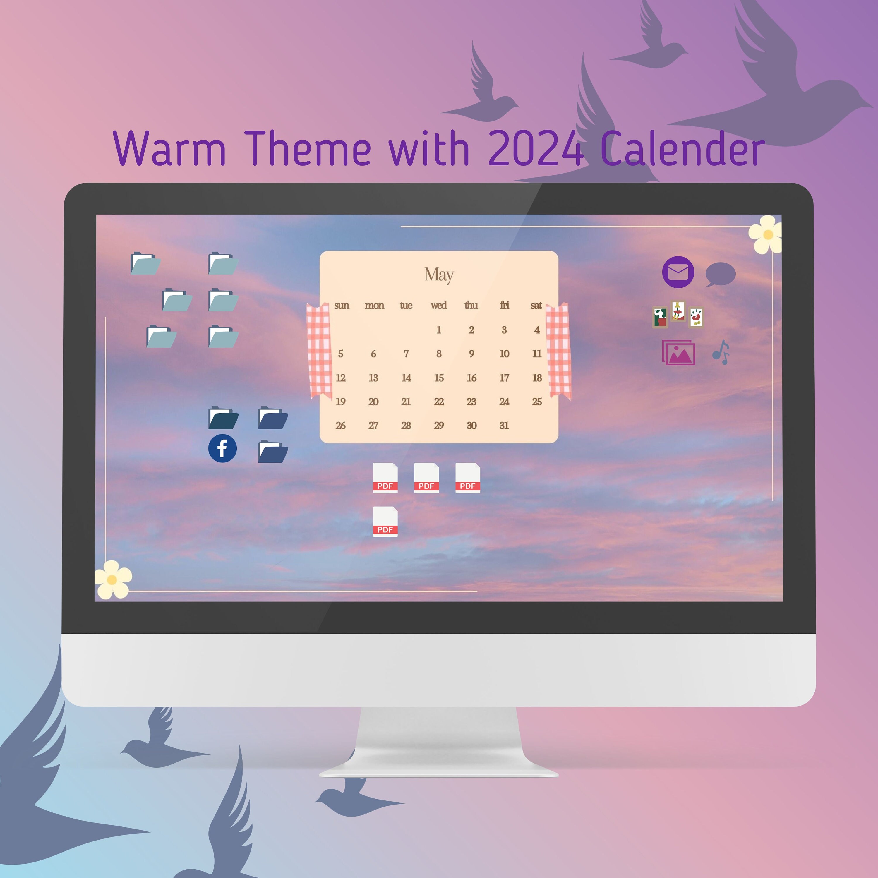 2024 Calender Desktop Wallpaper With Warm Theme - Etsy