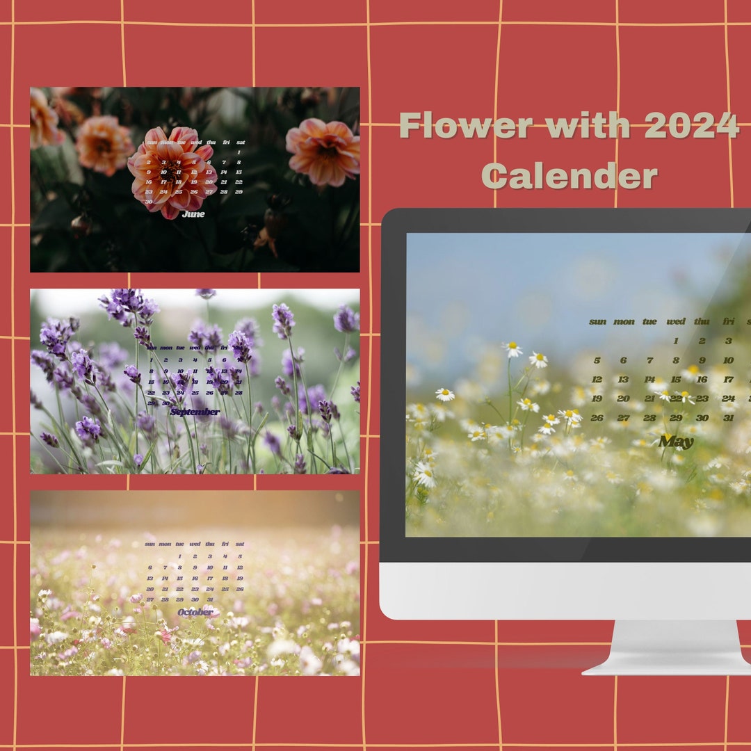 2024 Calender Desktop Wallpaper With Flower - Etsy Canada