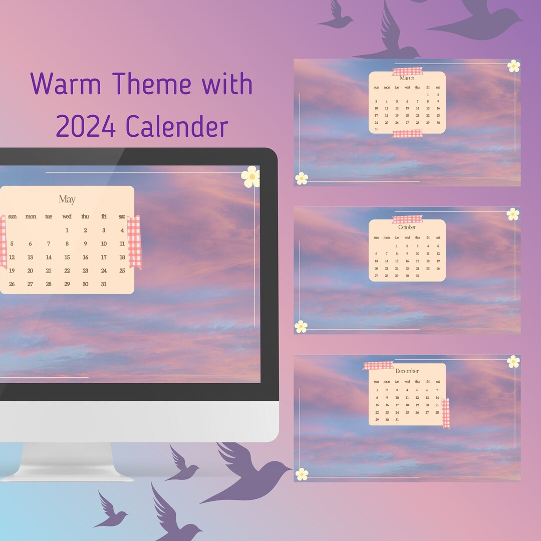 2024 Calender Desktop Wallpaper With Warm Theme - Etsy
