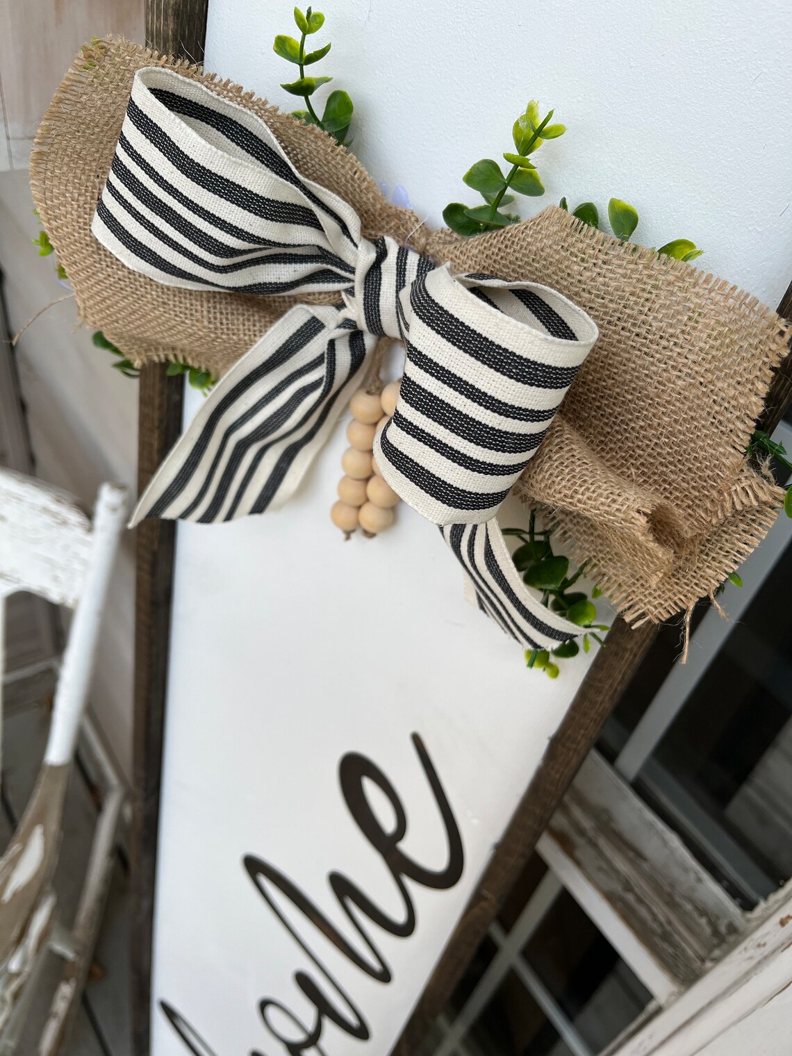 Framed Welcome Porch Leaner Wood Sign With Bow Hand Painted - Etsy