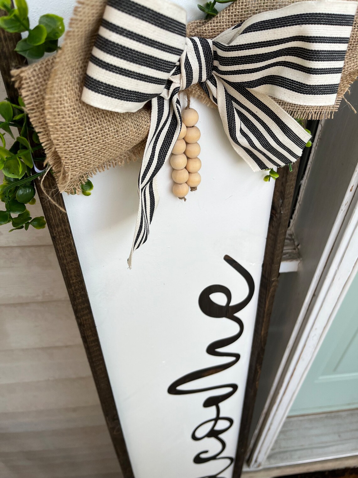Framed Welcome Porch Leaner Wood Sign With Bow Hand Painted - Etsy