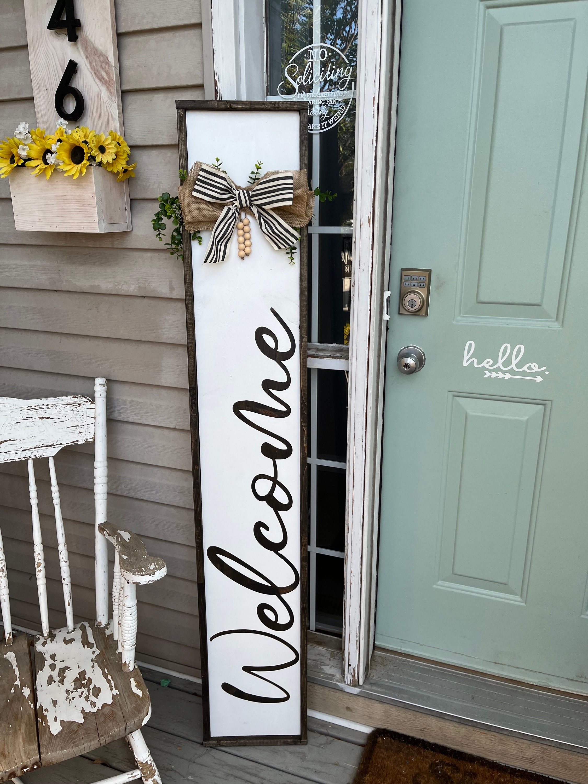 Framed Welcome Porch Leaner Wood Sign With Bow - Hand Painted! - Etsy