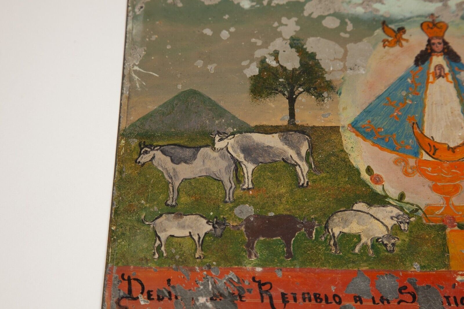 1950s-60s Mexican Ex-voto Folk Art Retablo Painting on Tin, Ranch ...