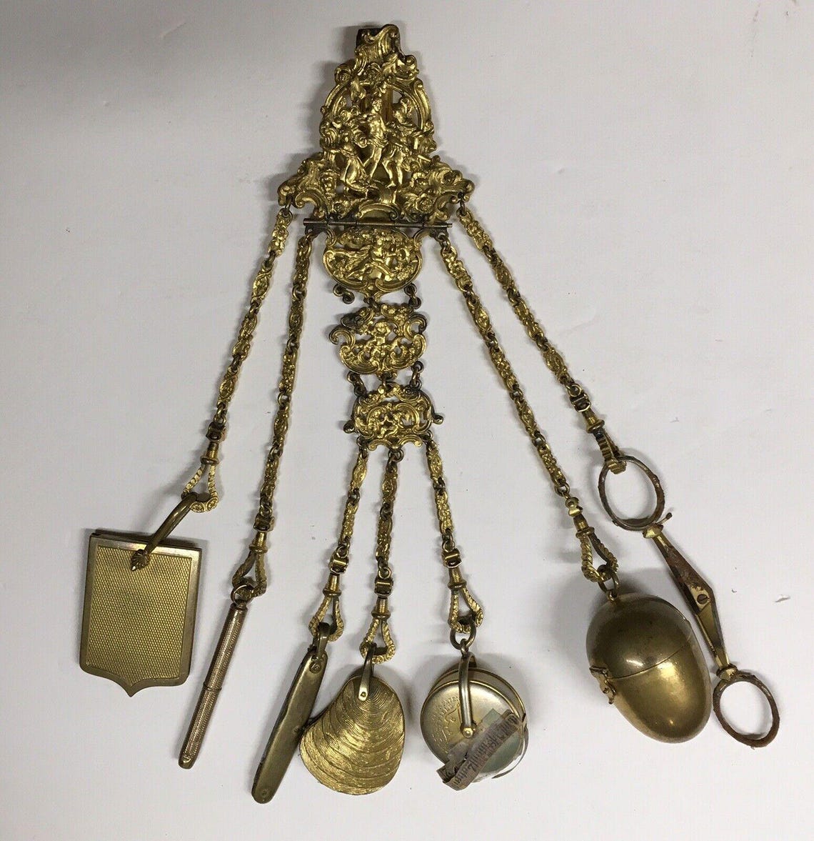 19th Century Baroque Style Gilt Brass Chatelaine With Sewing & Other Attachments - Etsy