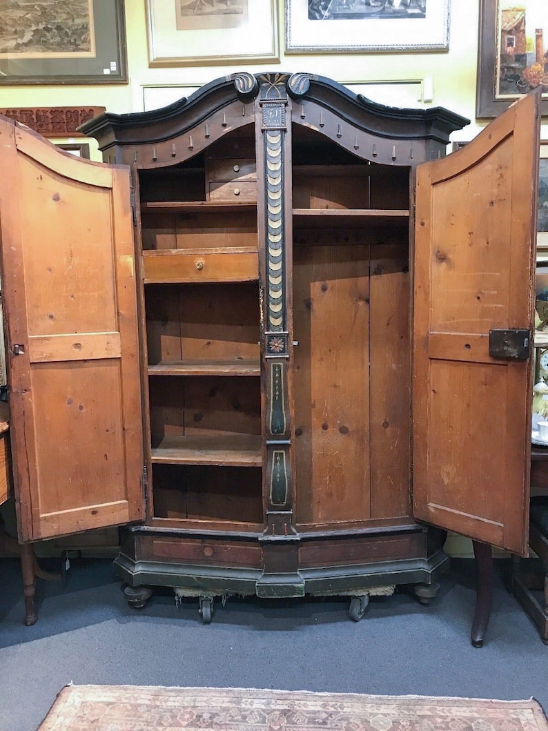 18th C. German Hand Painted Cabinet, Shrank or Shrunk, Armoire W ...