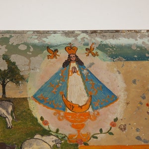 1950s-60s Mexican Ex-voto Folk Art Retablo Painting on Tin, Ranch ...