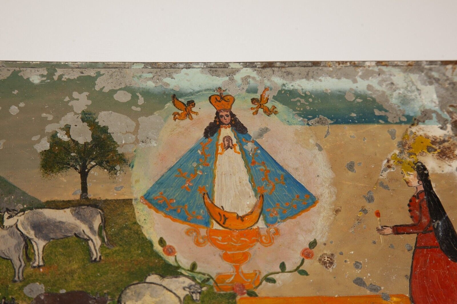 1950s-60s Mexican Ex-voto Folk Art Retablo Painting on Tin, Ranch ...