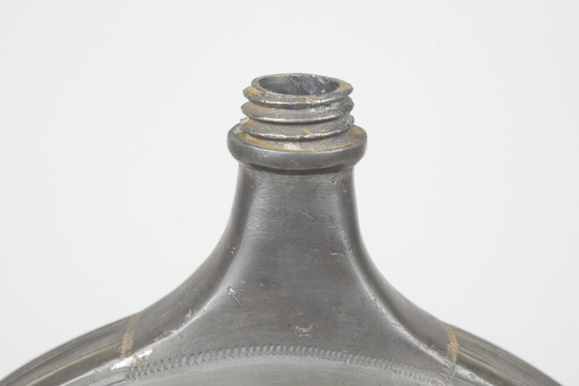 19th C. Pewter Pilgrim Flask, Canteen With Chain and Screw on Lid - Etsy