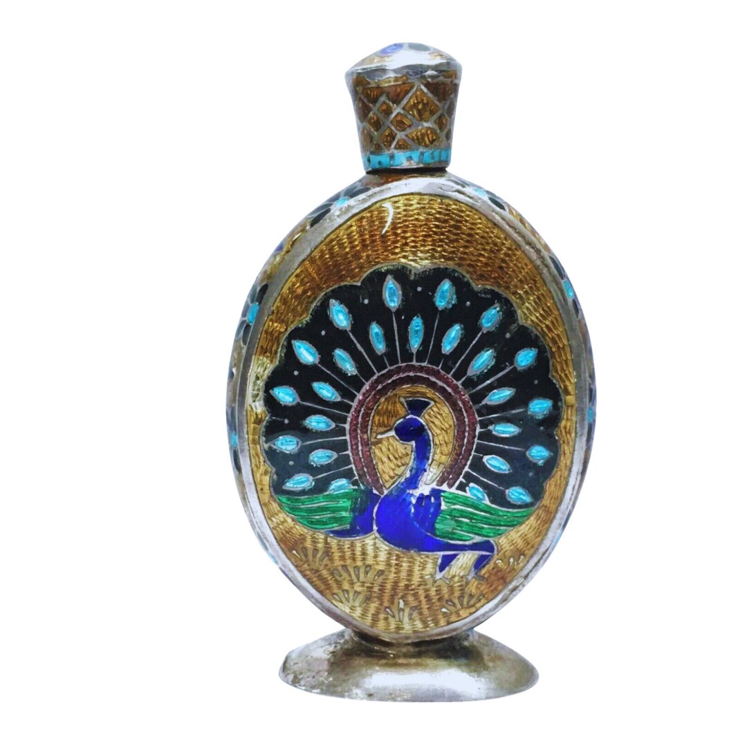 Early 20th C. India Champleve,sterling Silver & Guilloche Enamel ...