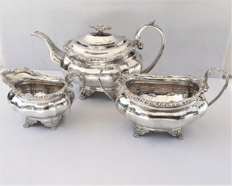1824-25 English Georgian Period Sterling Silver 3 Piece Tea Set by Jos ...