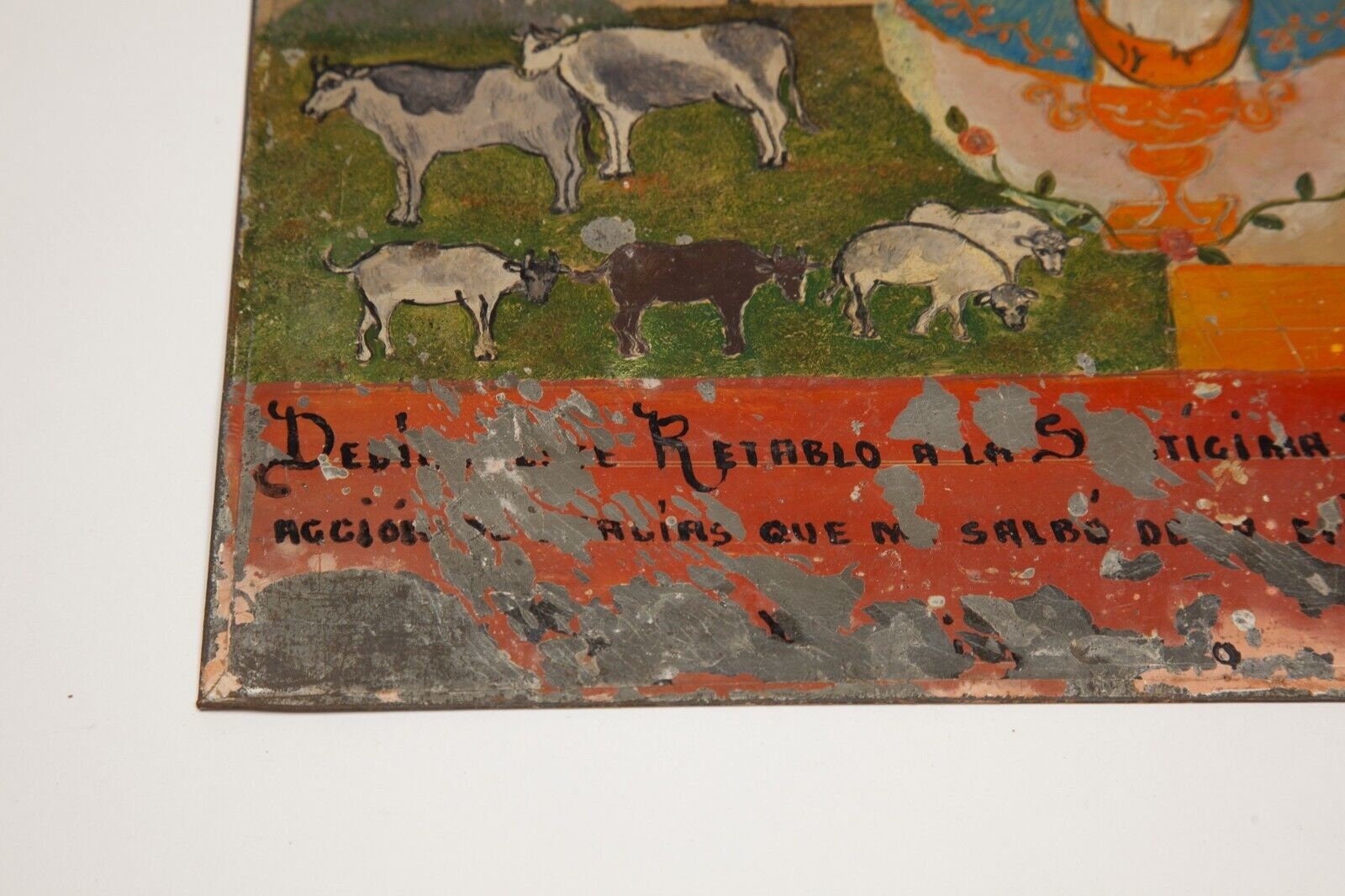 1950s-60s Mexican Ex-voto Folk Art Retablo Painting on Tin, Ranch ...