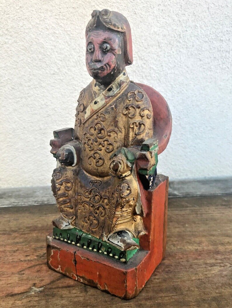 Antique Chinese Sun Wukong Monkey God Temple Figure, Wood Painted ...