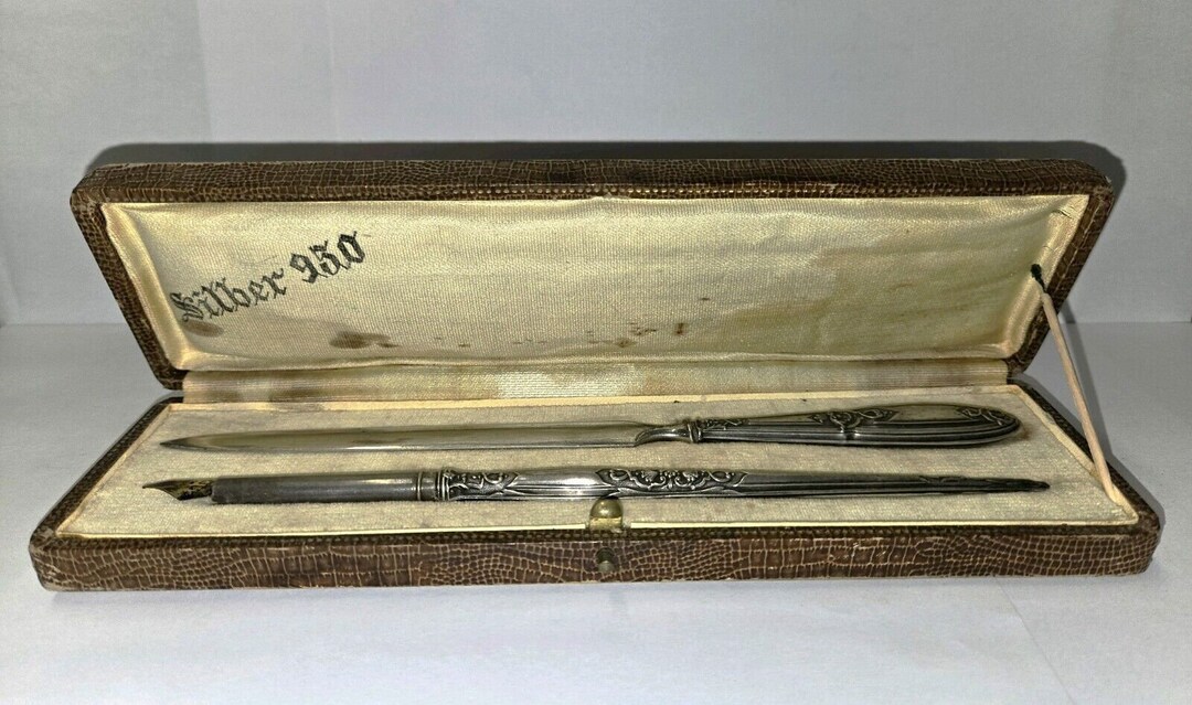 C. 1900 - 1910 Austrian .950 Silver Pen & Letter Knife in the Original ...