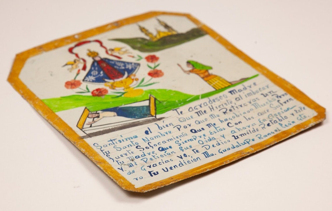 1940s Mexican Ex Voto Painting on Tin, Woman Suffocating, Retablo Folk ...
