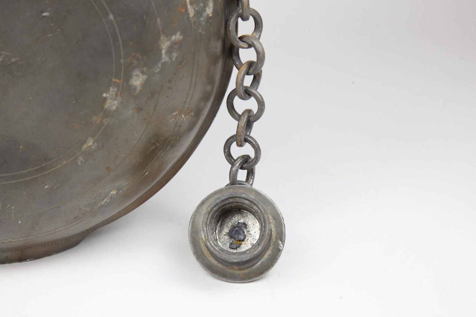 19th C. Pewter Pilgrim Flask, Canteen With Chain and Screw on Lid - Etsy