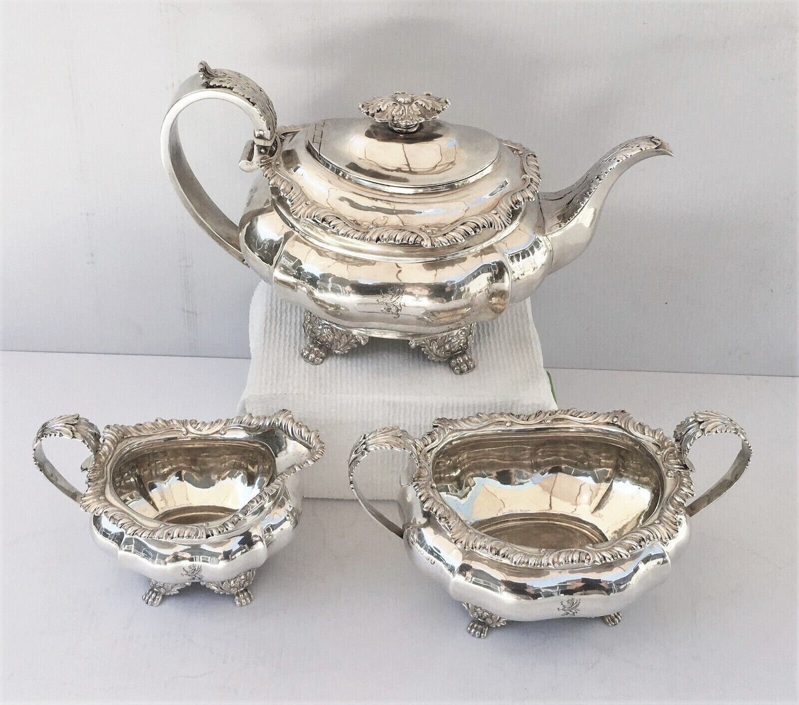 1824-25 English Georgian Period Sterling Silver 3 Piece Tea Set by Jos ...