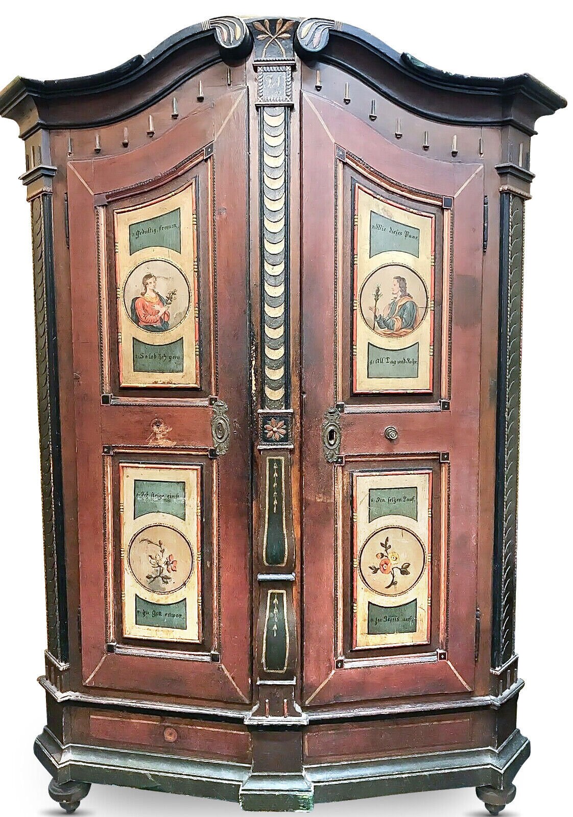 18th C. German Hand Painted Cabinet, Shrank or Shrunk, Armoire W ...