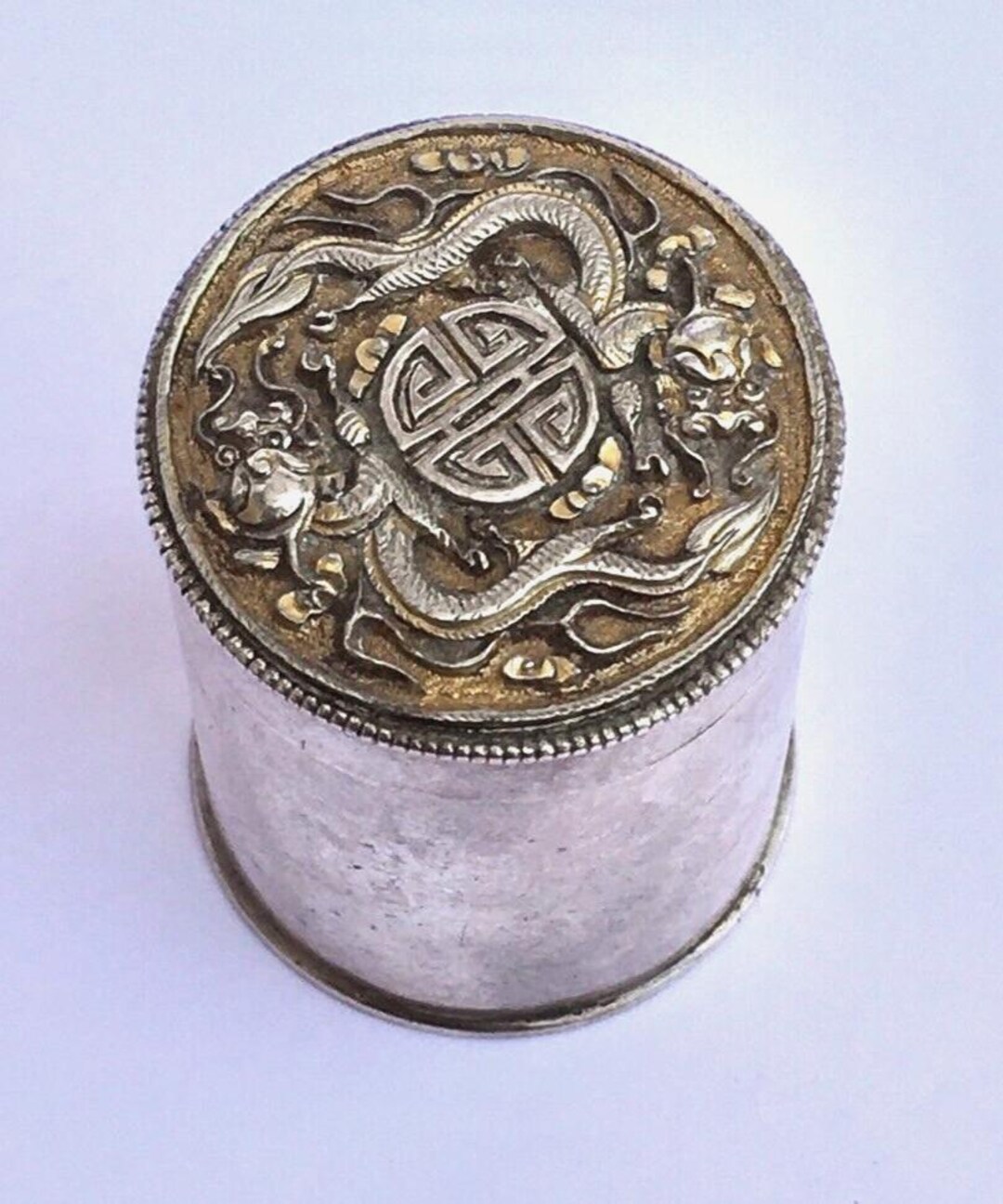 19th C. Canton China Trade Silver Box With Gilt and Silver Designs on ...