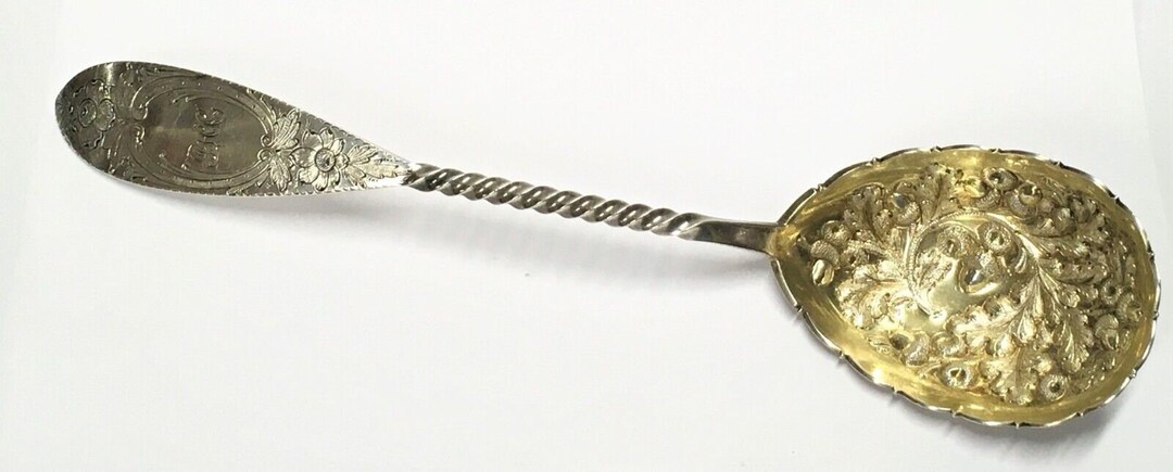 C. 1852-62 Bailey & Co. Coin Silver Large Berry Spoon, Gilt Bowl ...