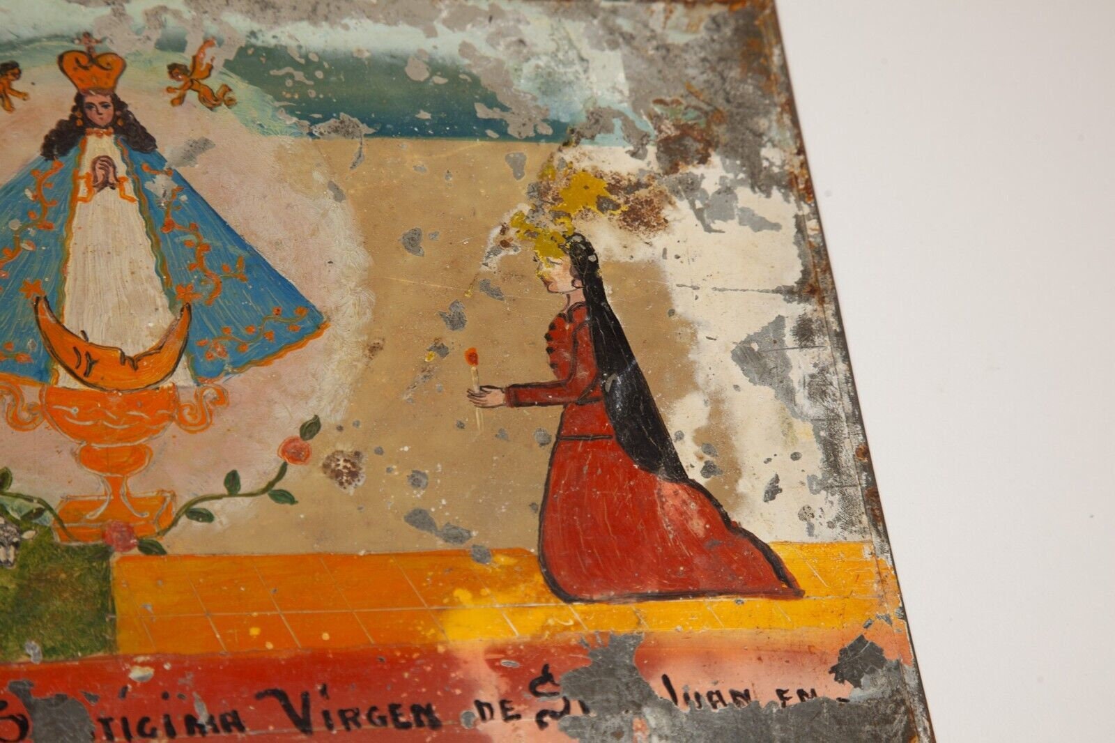 1950s-60s Mexican Ex-voto Folk Art Retablo Painting on Tin, Ranch ...