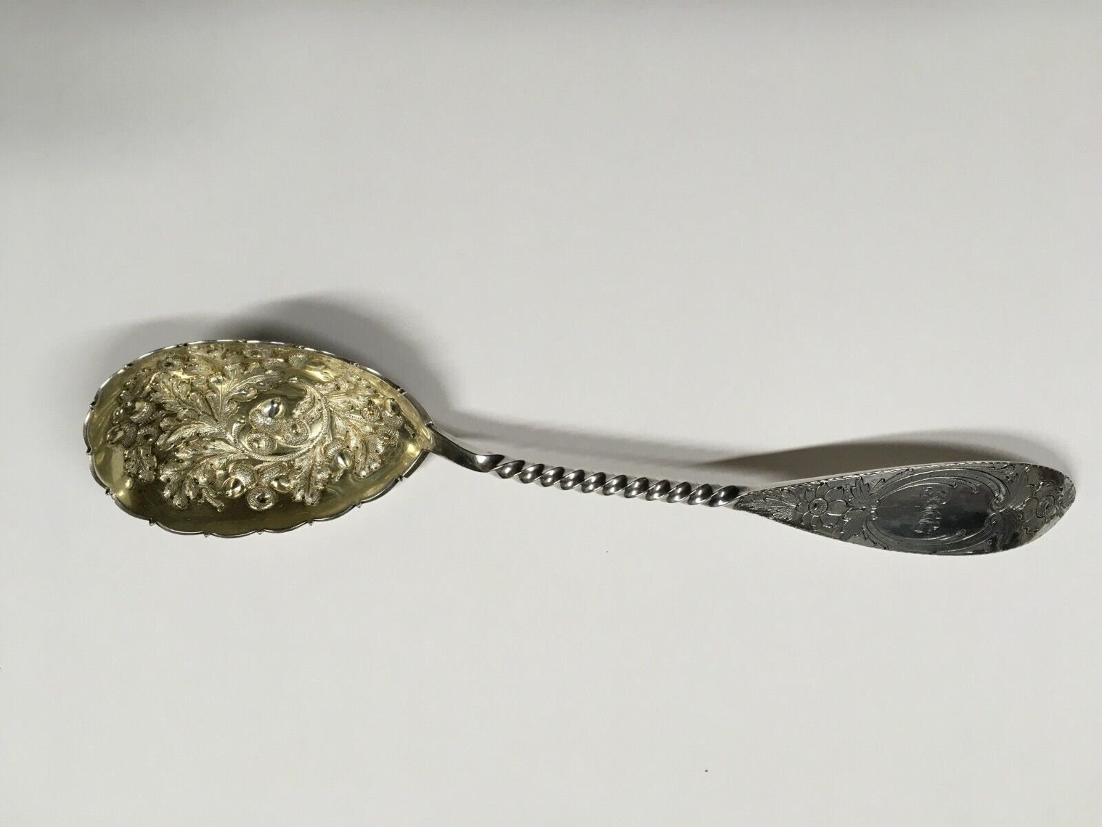 C. 1852-62 Bailey & Co. Coin Silver Large Berry Spoon, Gilt Bowl ...