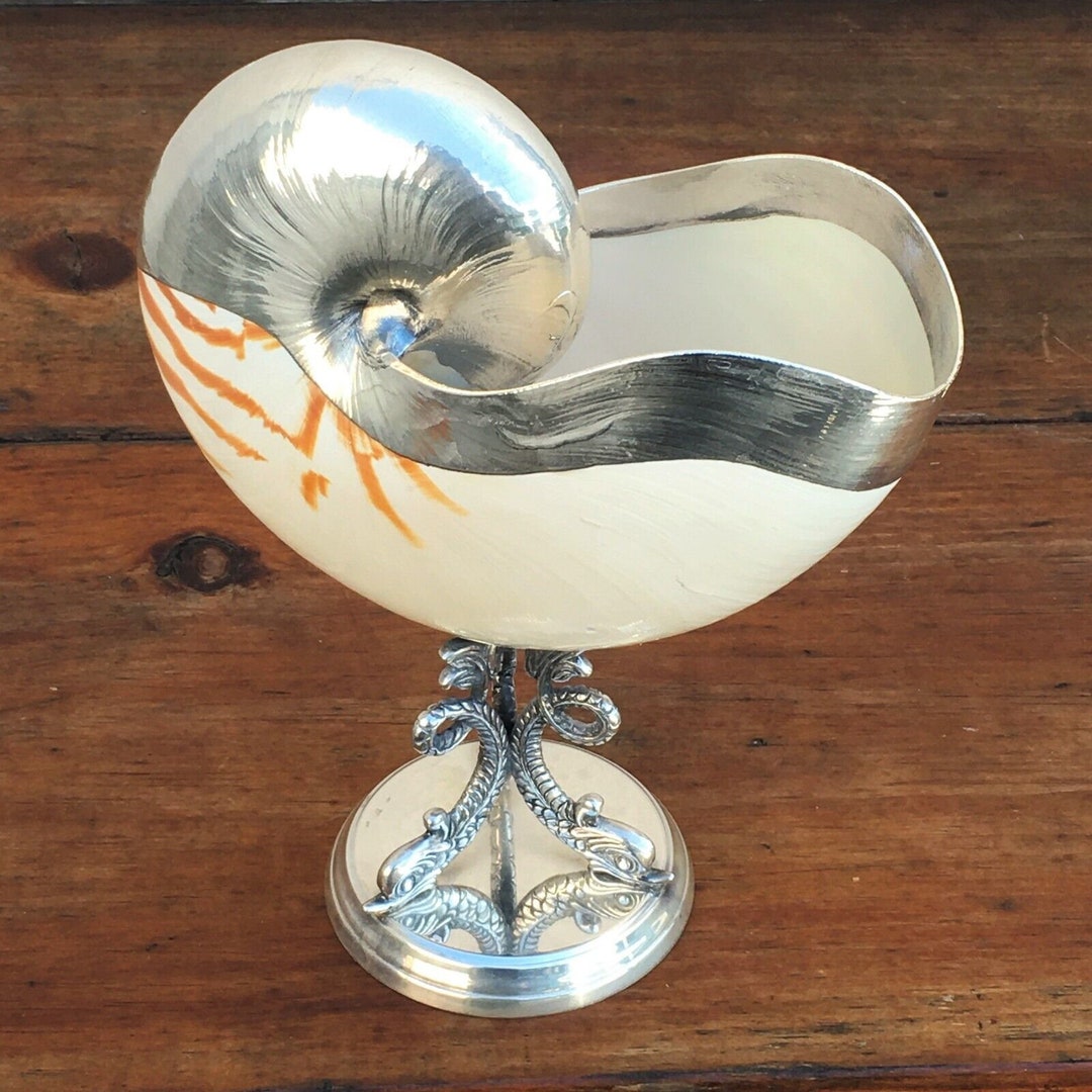 20th C. Italian Silver Mounted Tiger Nautilus Shell on Three - Etsy