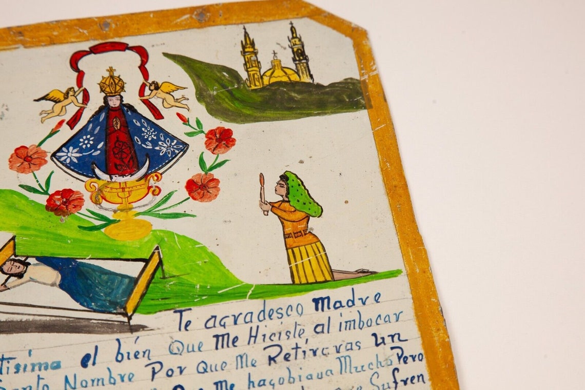 1940s Mexican Ex Voto Painting on Tin, Woman Suffocating, Retablo Folk ...