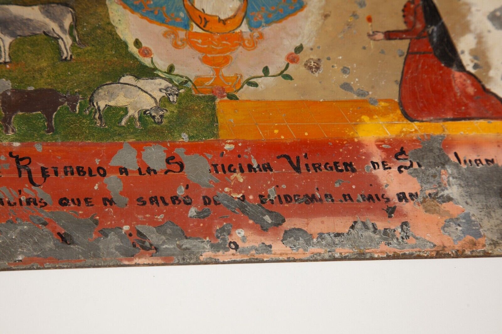 1950s-60s Mexican Ex-voto Folk Art Retablo Painting on Tin, Ranch ...