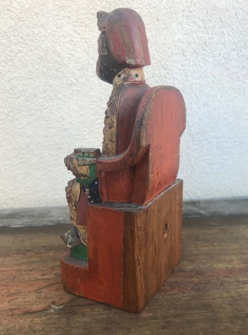 Antique Chinese Sun Wukong Monkey God Temple Figure, Wood Painted ...