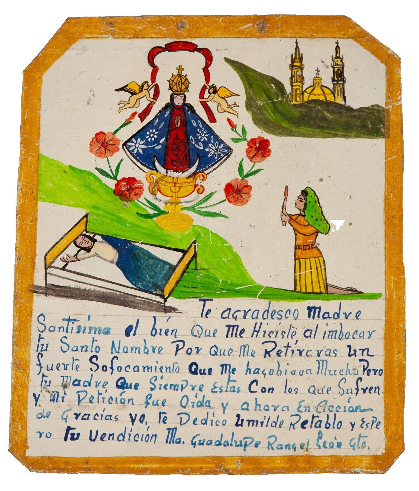 1940s Mexican Ex Voto Painting on Tin, Woman Suffocating, Retablo Folk ...