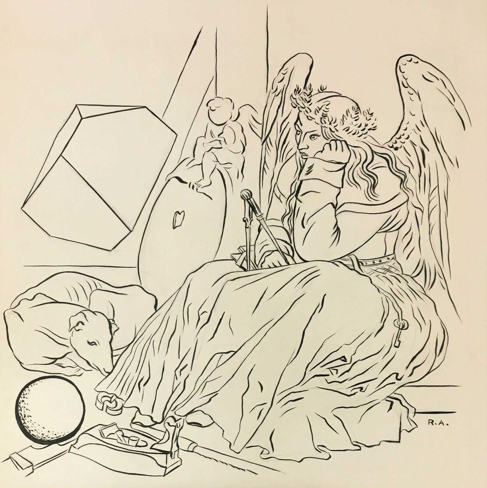 Original 1948 Raul Anguiano Drawing of Angel Ink on Paper - Etsy