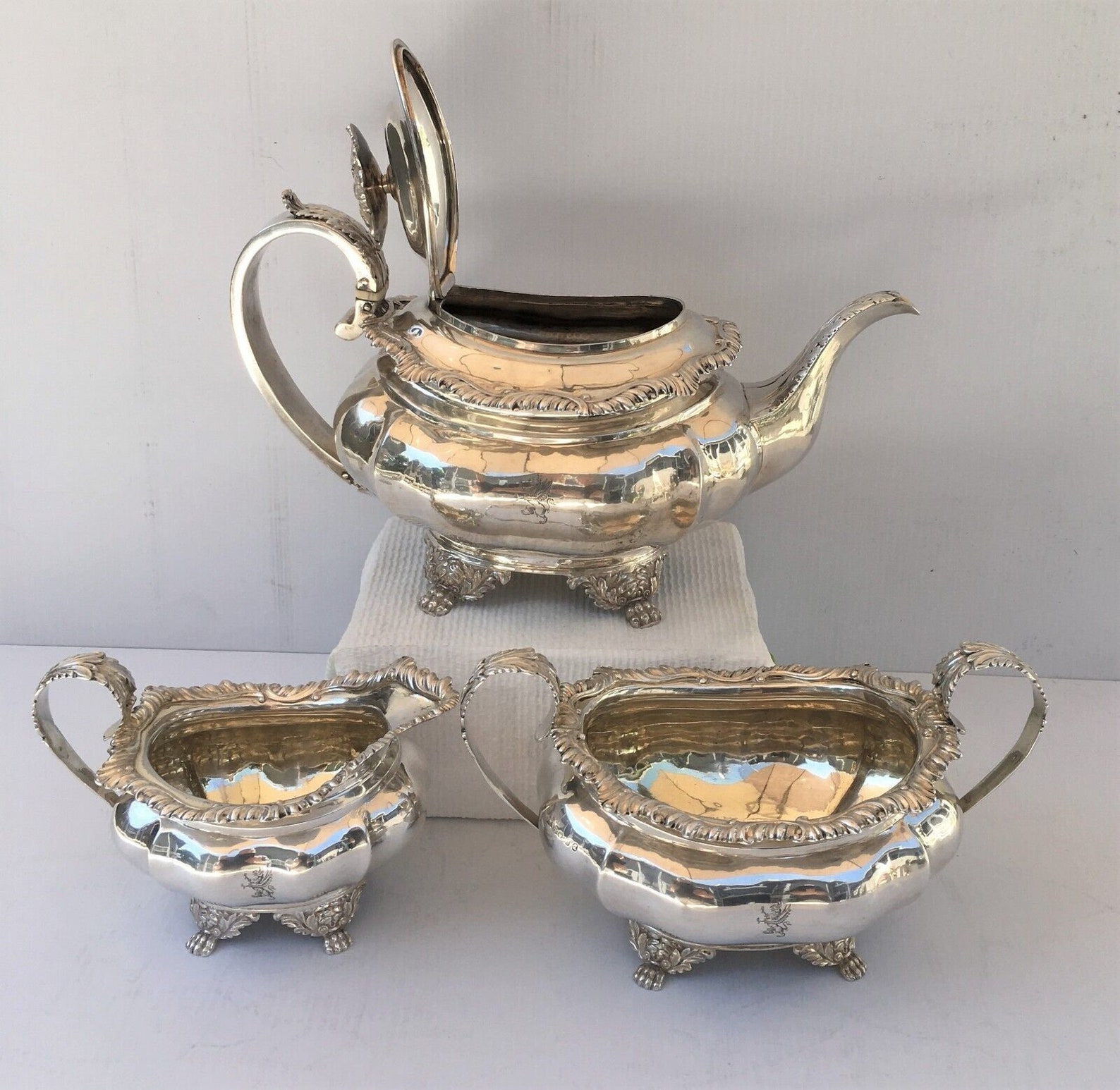 1824-25 English Georgian Period Sterling Silver 3 Piece Tea Set by Jos ...