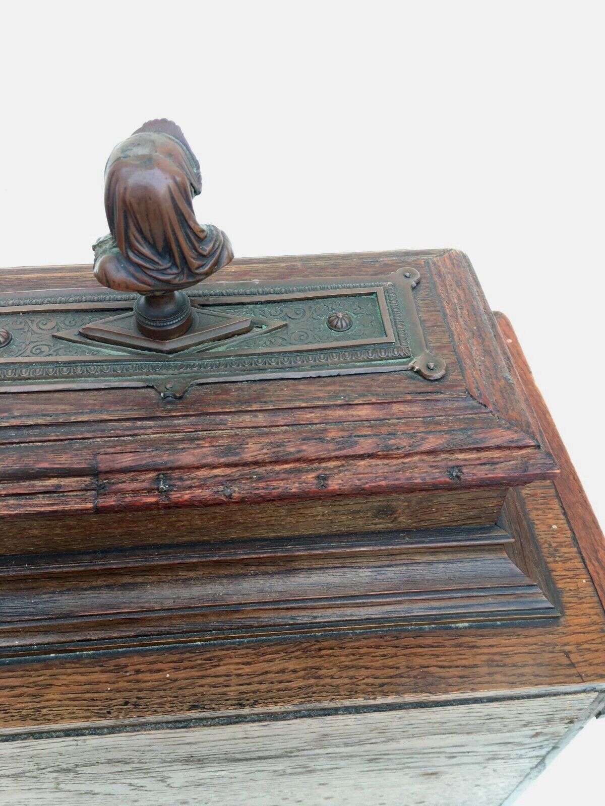 19th Century Wood, Copper Mounted Table Top Jewelry Box W/ a Secret ...