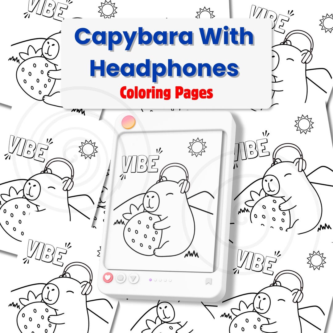 Capybara Coloring Page | Kawaii Capybara, Headphones, Strawberry ...