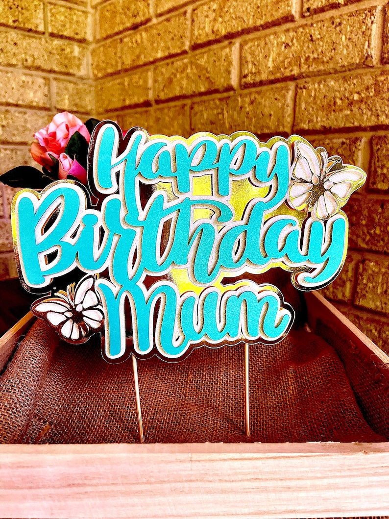 Feliz cumpleaños mamá 3 capas con mariposas pastel topper archivo ...