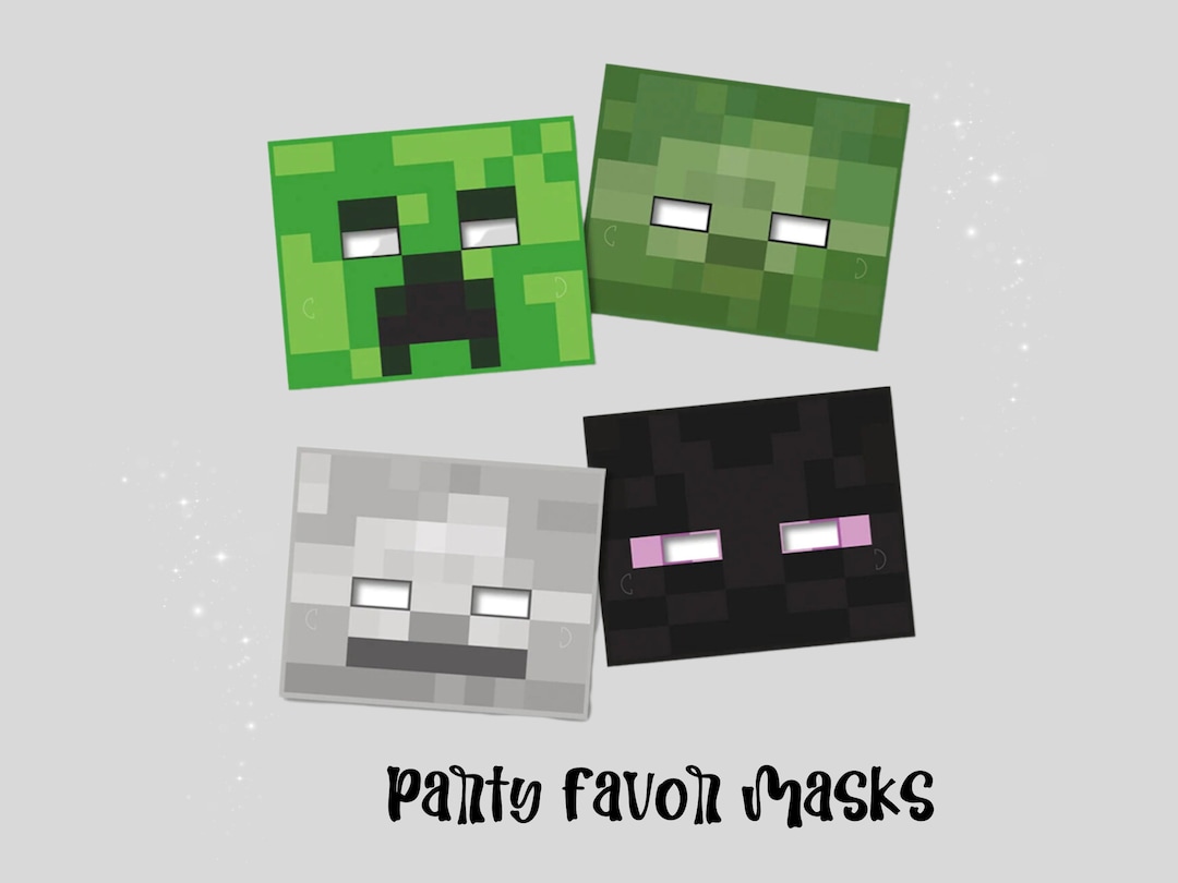 Minecrafter Pixel Creeper Kids Masks, Favor Masks, Gamer Party Supplies ...