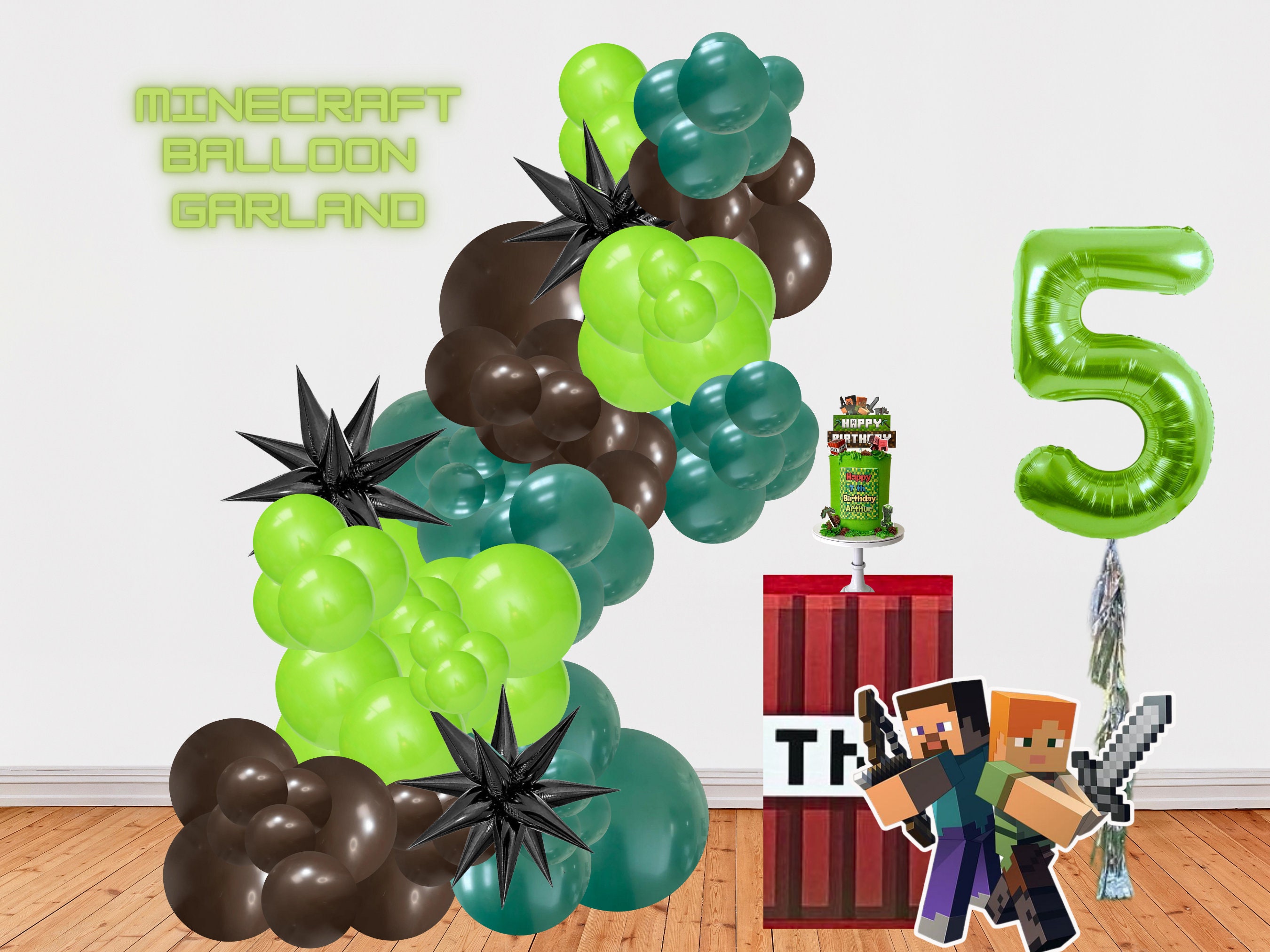 Minecrafter Pixel Gamer Balloon Garland Kit Decorations, Balloon Arch ...