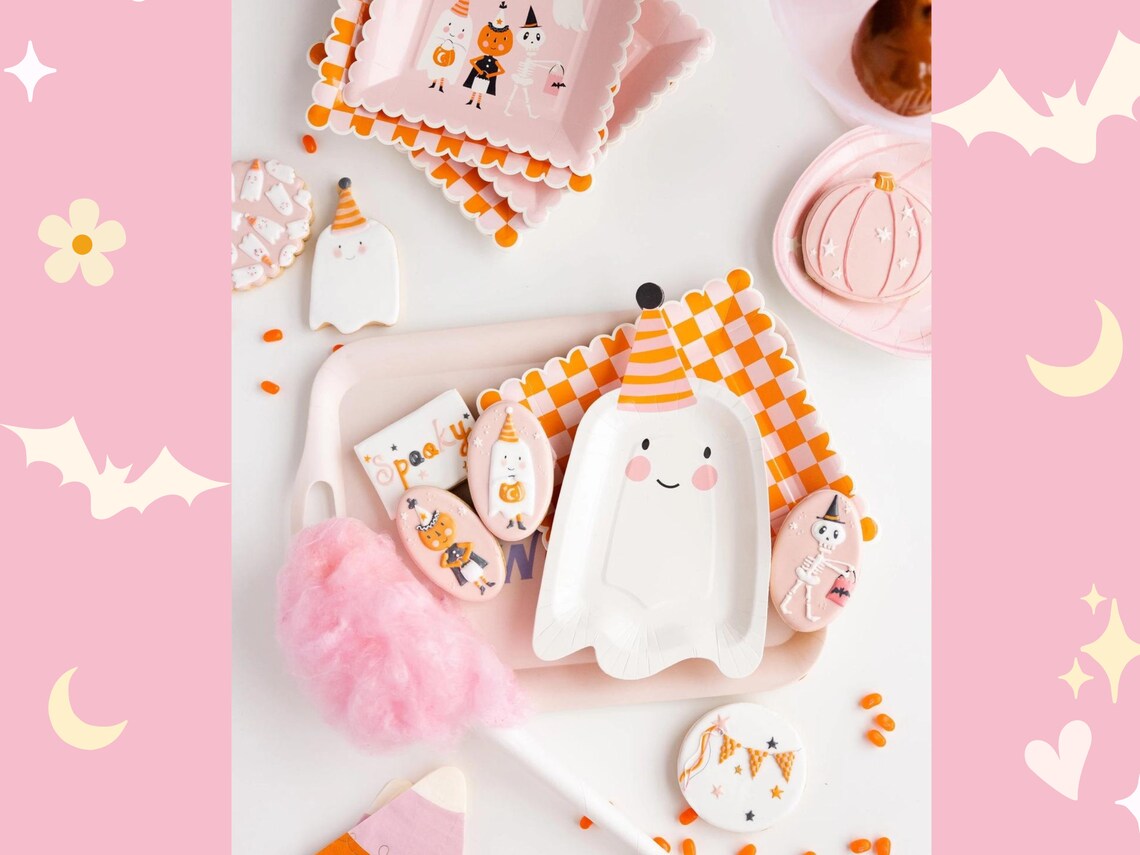 Whimsical Halloween Ghoul Gang Ghost Shaped Paper Party Plate Set Cute ...