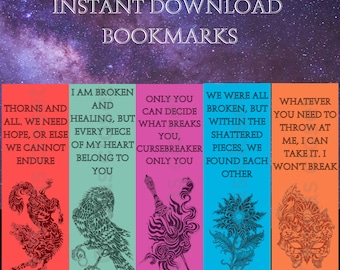ACOTAR Printable Bookmarks Digital Download Book Lover Gift Bookish ...