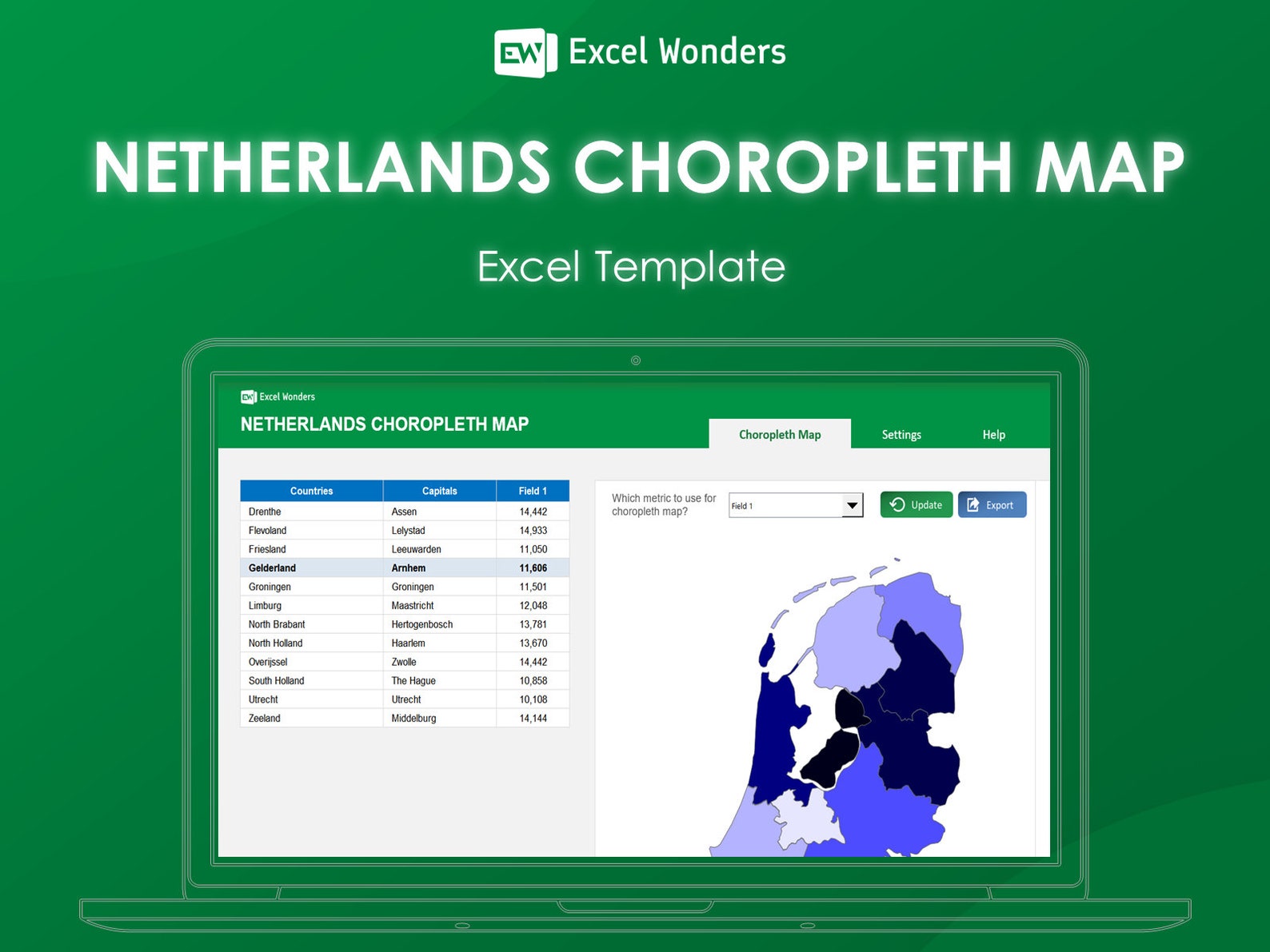 Netherlands Choropleth Map Excel Template | Interactive Color-coded Map ...