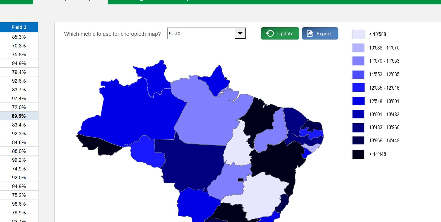Brazil Choropleth Map Excel Template | Interactive Data Visualization ...