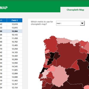 Iberia Choropleth Map Excel Template | Portugal and Spain Map, Iberian Peninsula Region ...