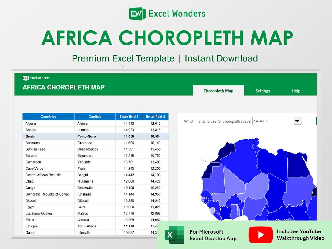 Map In Excel Africa Choropleth Template Data Visualization