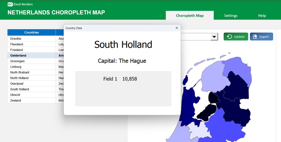 Netherlands Choropleth Map Excel Template | Interactive Color-coded Map ...