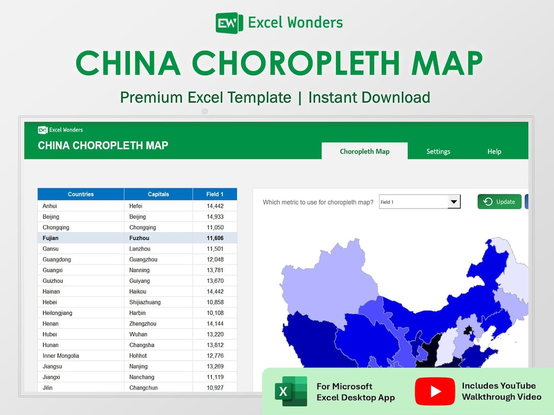 China Data Map Excel Template | Editable Heat Map & Visualization Tool ...