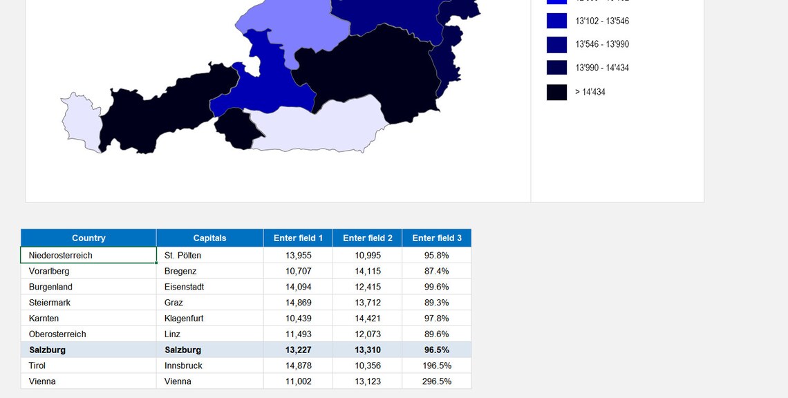Austria Choropleth Map Excel Template | Detailed Visualization of ...